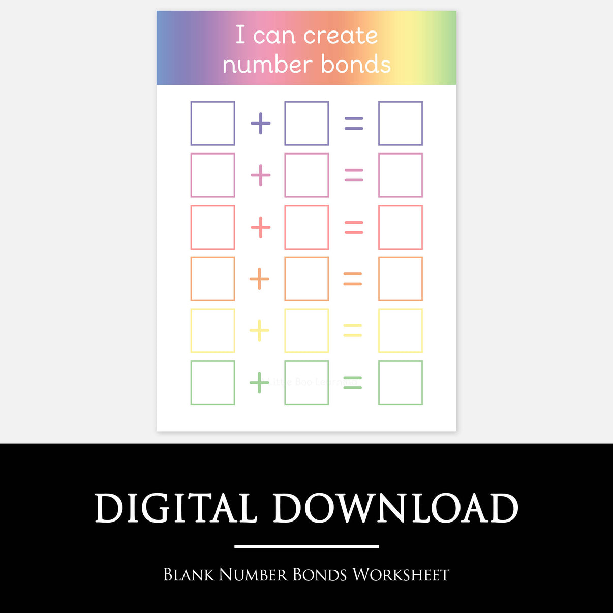 Blank Number Bonds Worksheet | Digital Download by Little Boo Learning