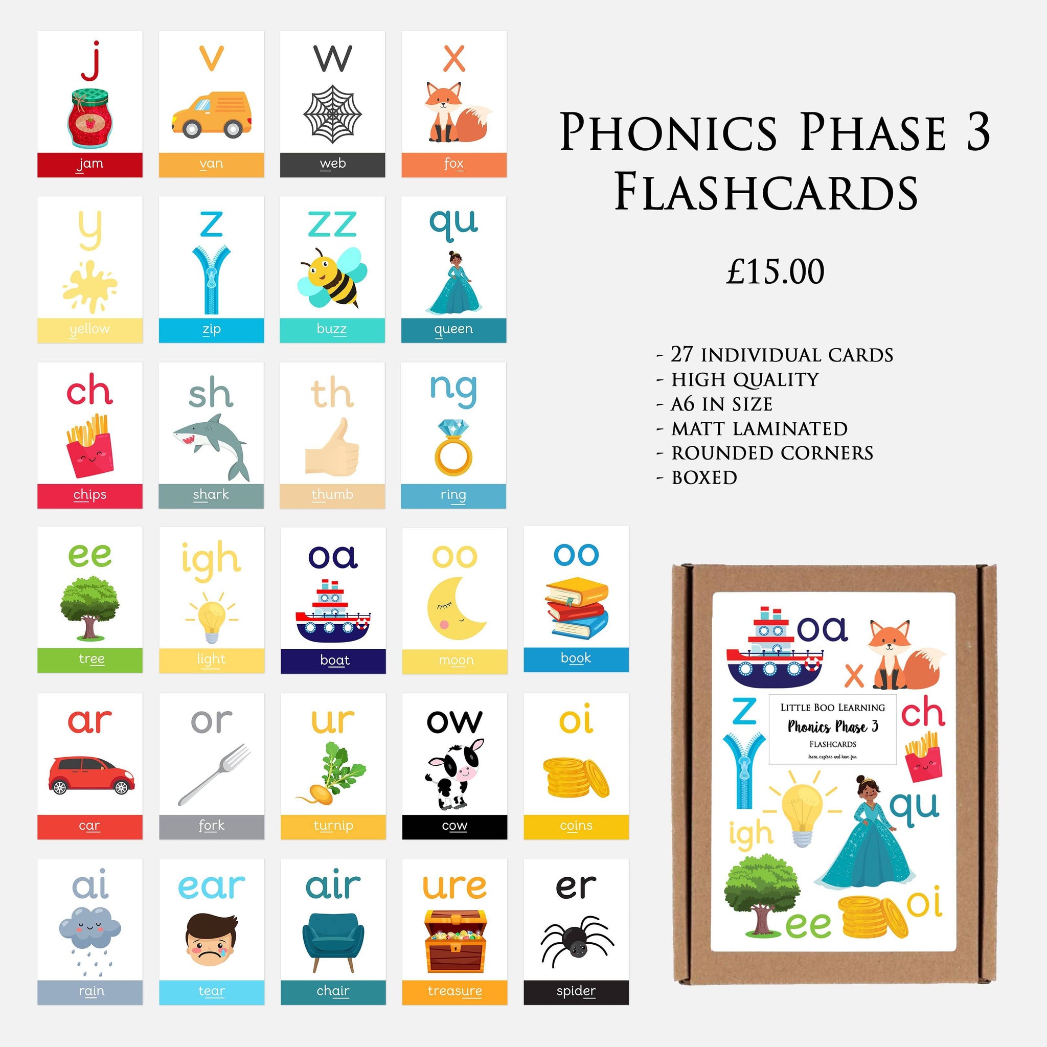 Phonics Phase 3 Flashcards by Little Boo Learning